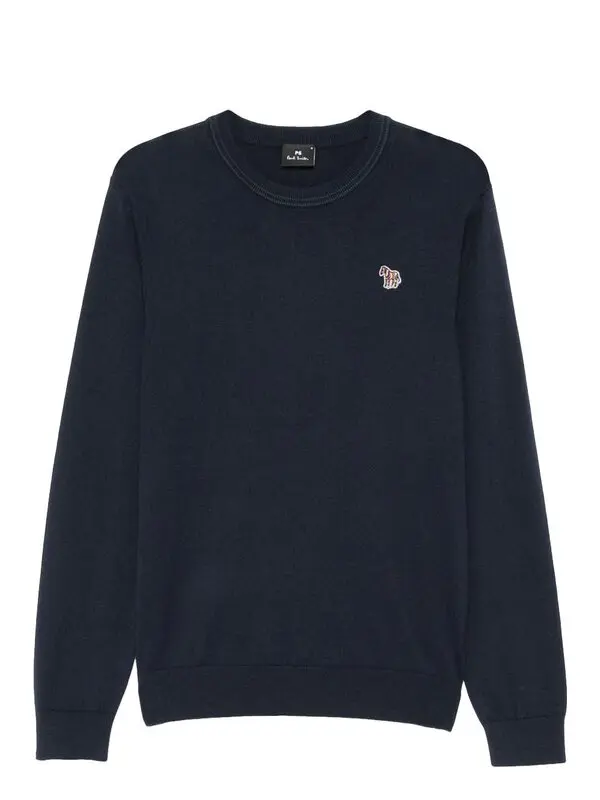 Paul Smith Crew Neck Sweater With Zebra Motif - Very Dark Navy