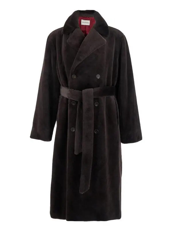 Drole De Monsieur Coat With Waist Belt In Faux Fur - Brown