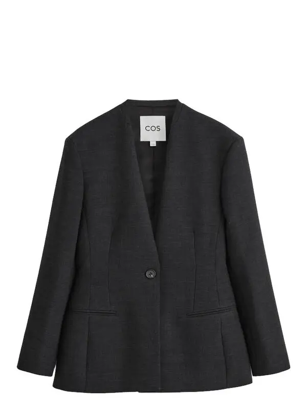 Cos Waisted Collarless Blazer - Black