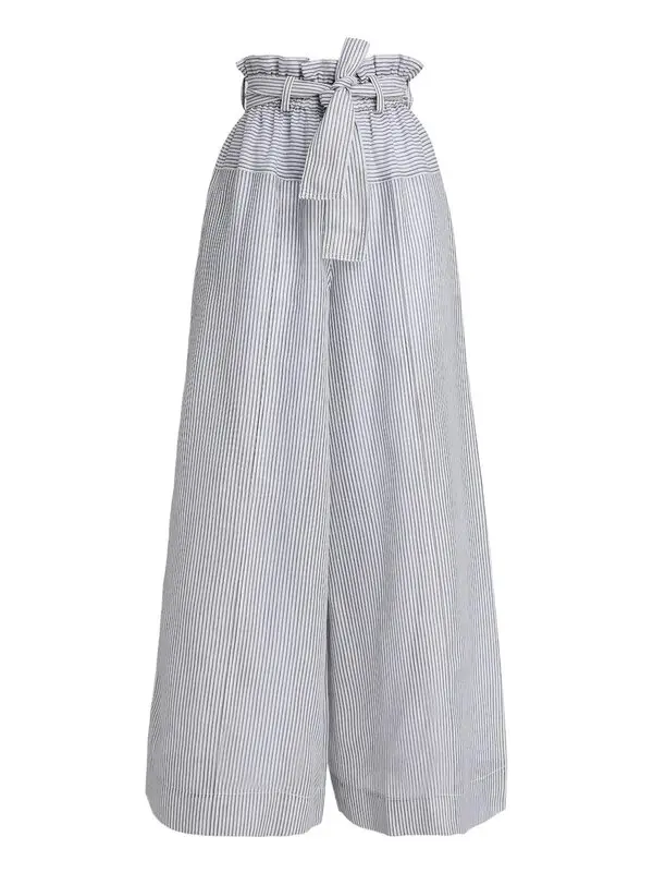 Zimmermann Belted Striped Cotton And Silk-blend Wide-leg Pants - Black