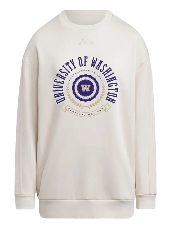 Adidas Washington Huskies 3-stripes Oversized Crewneck - Wonder White / Ncaa-wtn-707