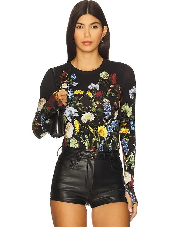 Alice + Olivia Olea Crew Neck Bodysuit - Social Hour Black