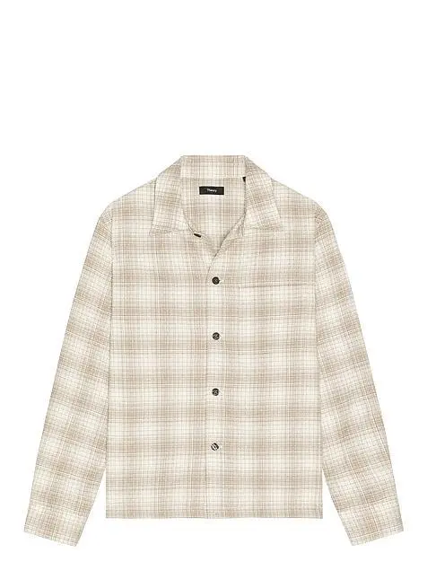 Theory Light Textured Check Shirt In Brown - Duffle Multi