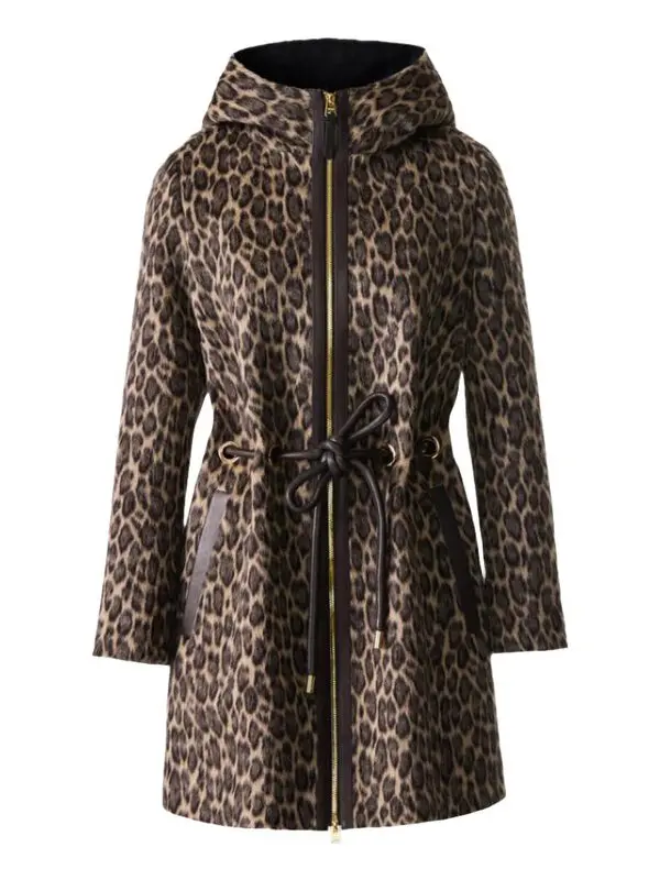 Mackage Animal-print Jacquard Coat With Leather Trim - Light Camel Multi