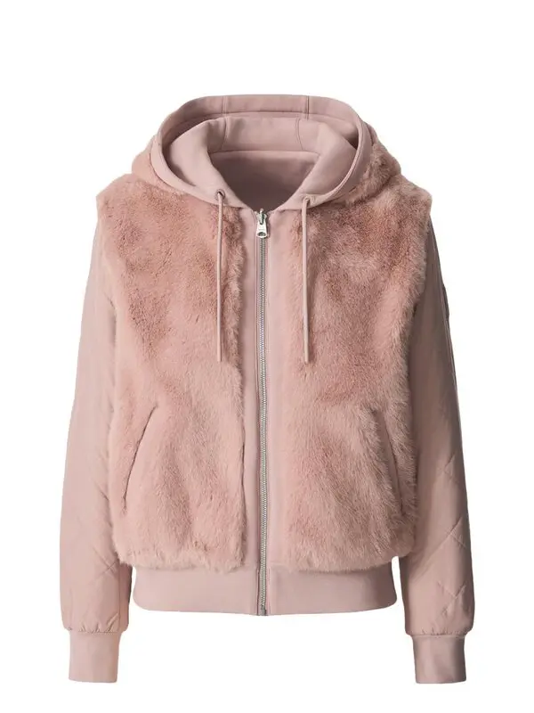 Mackage Gwendal Reversible Faux Fur Hoodie - Sepia Rose