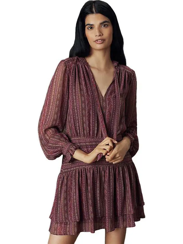 Paige Nantes Long-sleeve Silk Mini Dress - Deep Mauve Multi