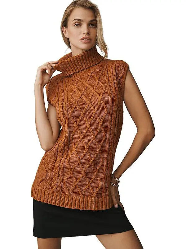 Anthropologie Cable-knit Twofer Mini Dress - Brandy / Black