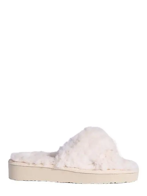 Minnetonka Teddy Crossband Slide Slippers - Cream