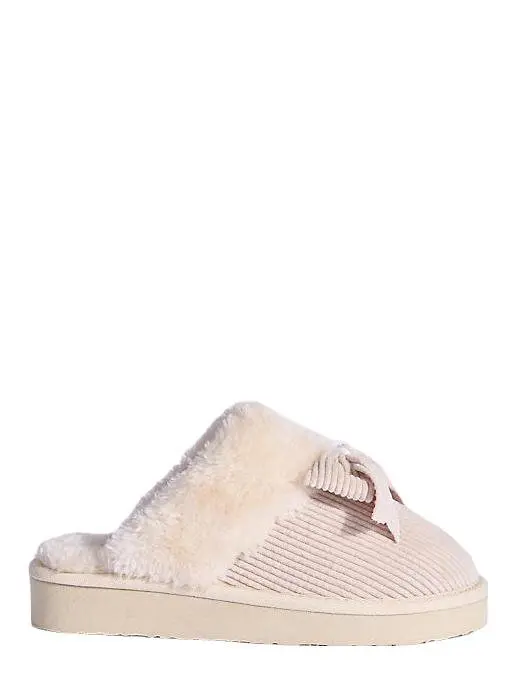 Minnetonka Bow Scuff Slide Slippers - Cream