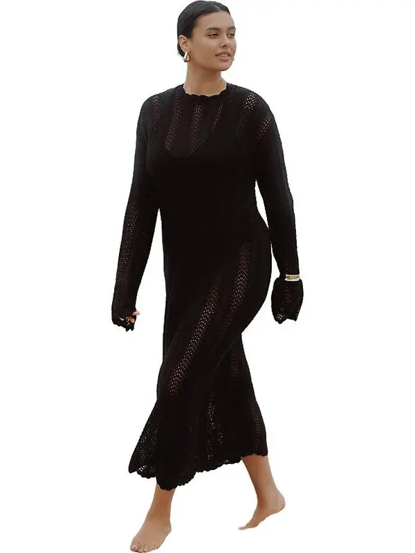 Show Me Your Mumu Long-sleeve Crochet Maxi Dress - Black