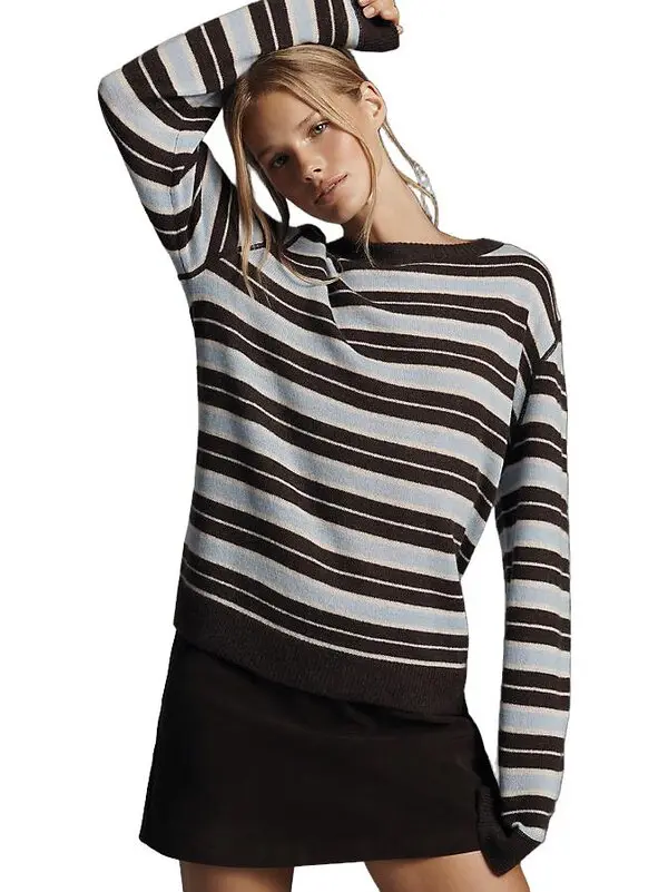 REFORMATION Cashmere Blend Boyfriend Sweater - Icy Water Multi Stripe
