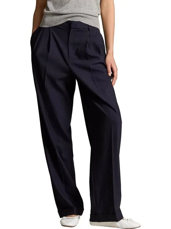 Ralph Lauren Wool-blend Bacall Wide-leg Pant - Navy