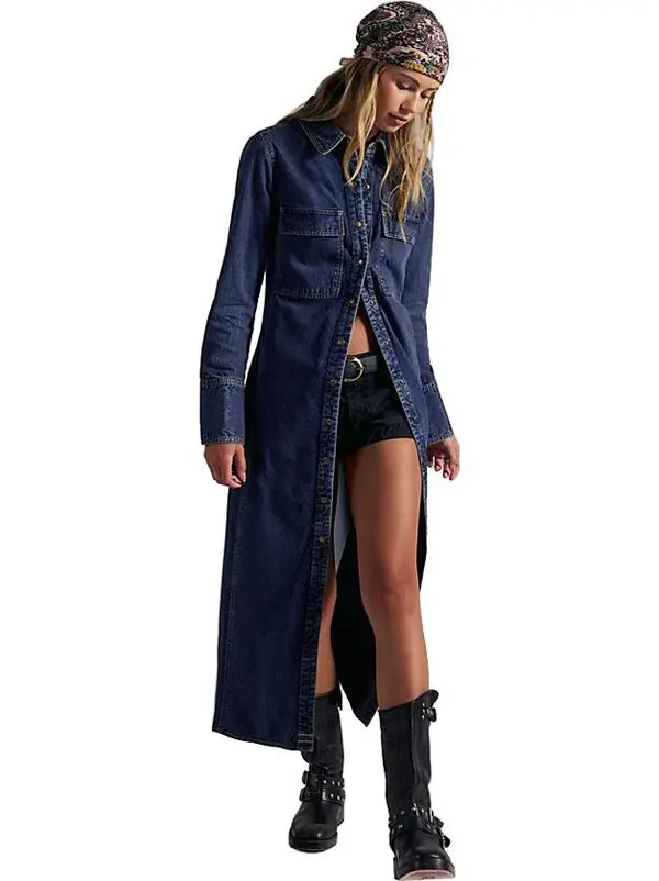 Free People We The Free Ruth Long Denim Top - Dark Ruthie Wash