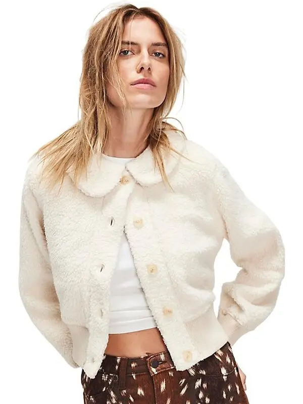 Free People Faux Sherpa Cardigan - Sandshore