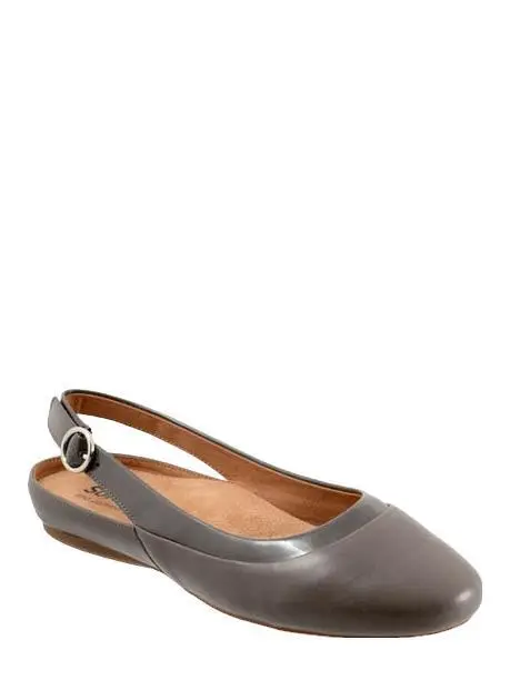 Softwalk Slingback Leather Flat - Grey