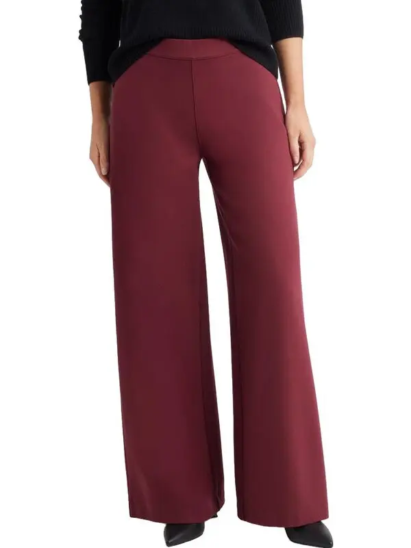 Caslon High Waist Wide Leg Ponte Pants - Burgundy Tannin