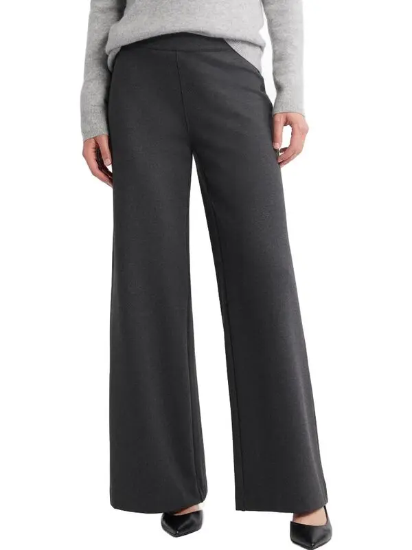 Caslon High Waist Wide Leg Ponte Pants - Grey Dark Charcoal Heather