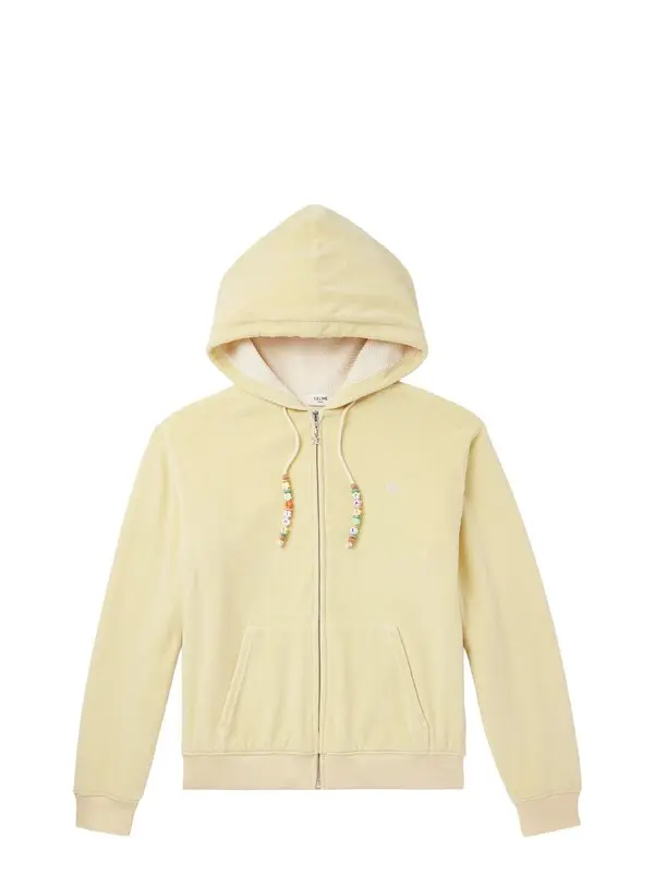 Celine Logo-embroidered Cotton-blend Velour Zip-up Hoodie - Yellow