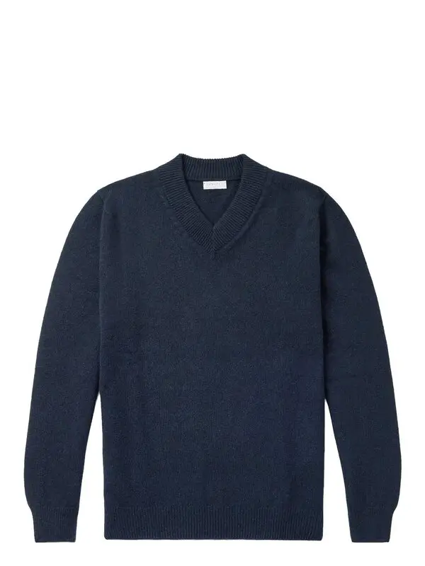 Sunspel Wool V-neck Sweater - Blue