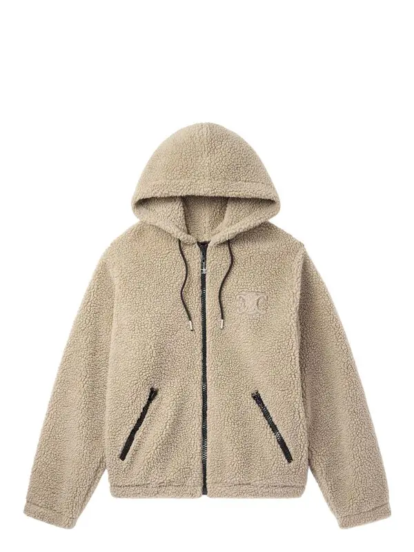 Celine Logo-embroidered Fleece Hooded Jacket - Neutrals