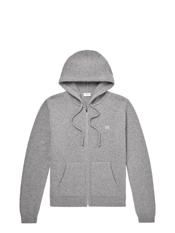 Celine Logo-embroidered Wool And Cashmere-blend Hoodie - Gray
