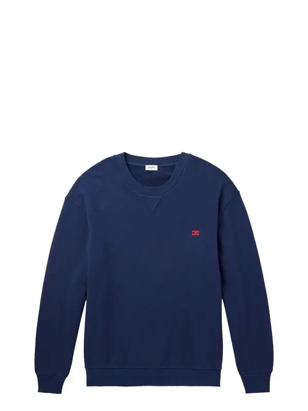 Celine Logo-embroidered Cotton-jersey Sweatshirt - Blue