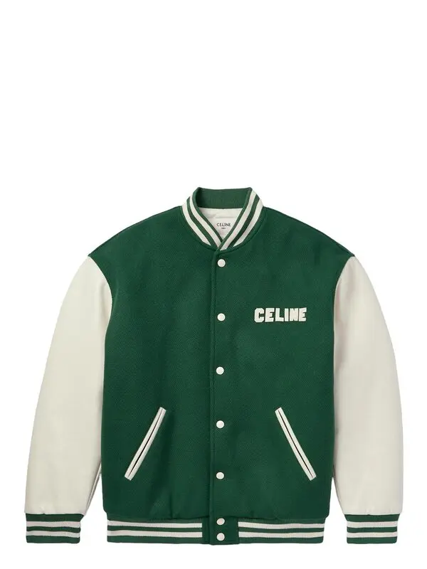 Celine Teddy Logo-appliquéd Varsity Jacket - Green