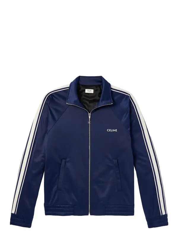 Celine Logo-embroidered Striped Tech-jersey Track Jacket - Blue