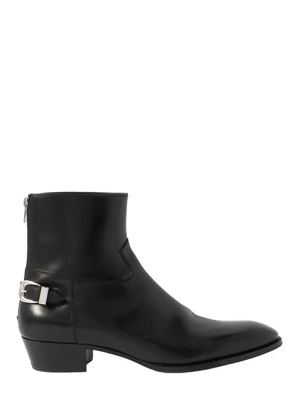 Celine Drugstore Buckled Leather Ankle Boots - Black
