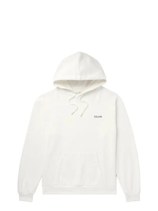 Celine Logo-print Cotton-jersey Hoodie - Neutrals