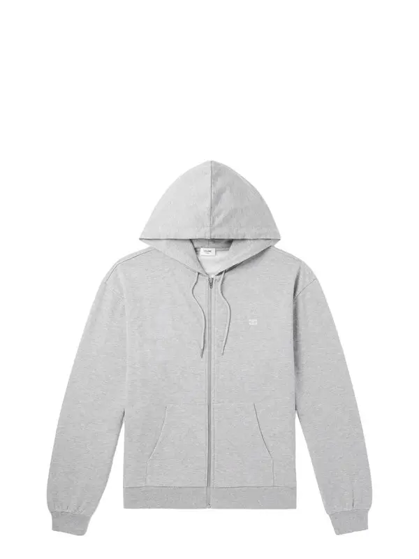 Celine Logo-embroidered Zip-up Hoodie - Gray