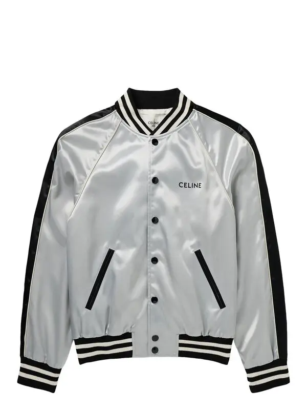 Celine Striped Satin Bomber Jacket - Blue