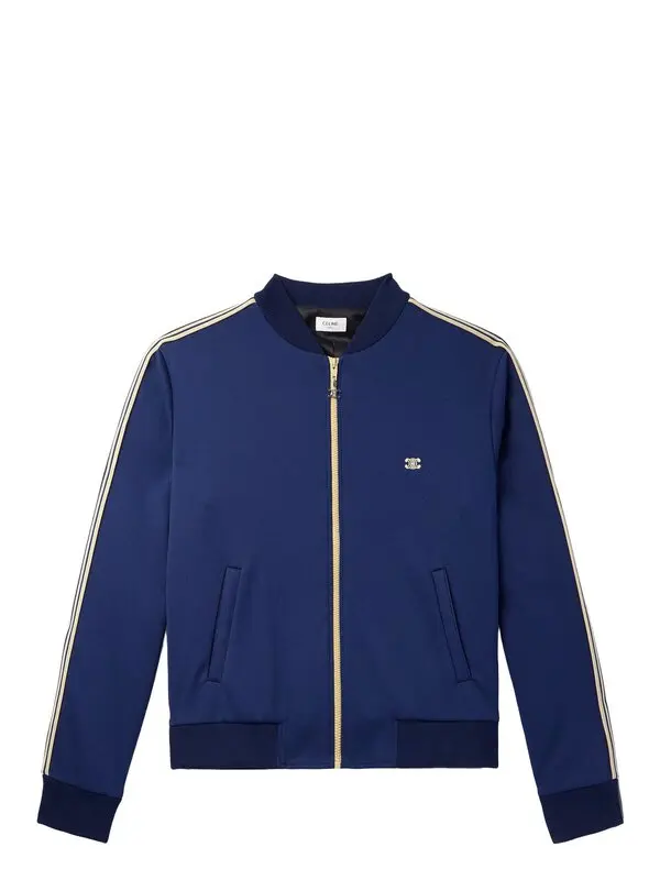 Celine Striped Logo-embroidered Jersey Track Jacket - Blue