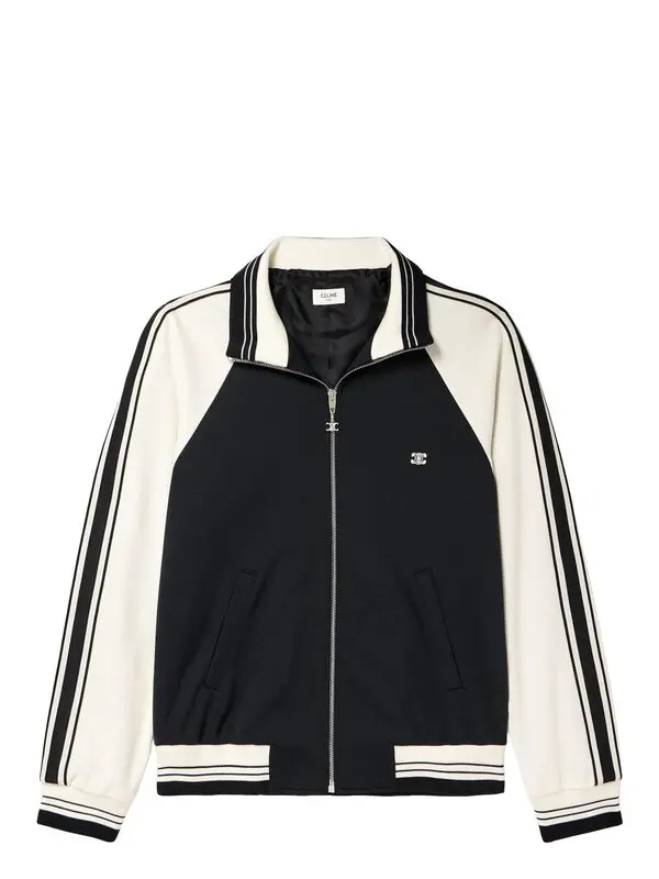 Celine Logo-embroidered Striped Track Jacket - Black
