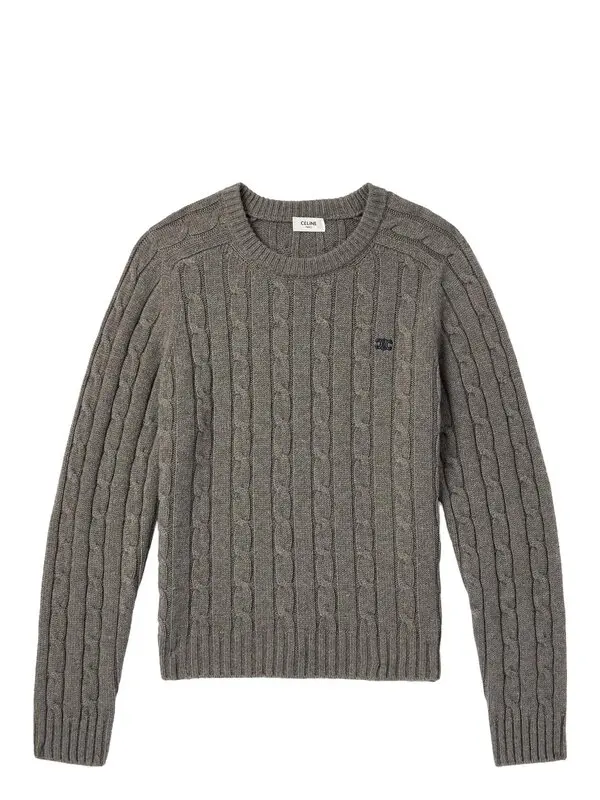 Celine Logo-embroidered Cable-knit Cashmere Sweater - Gray