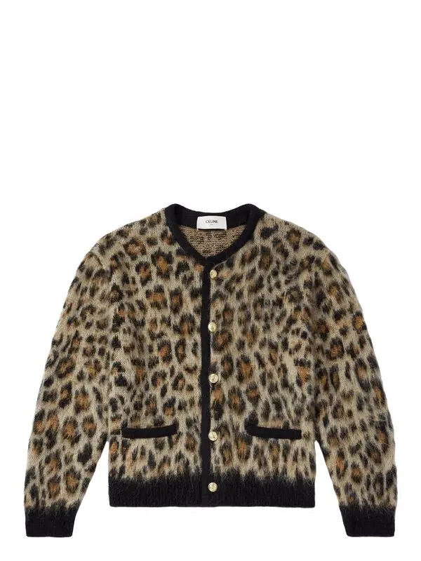 Celine Cropped Leopard-print Mohair-blend Cardigan - Animal Print