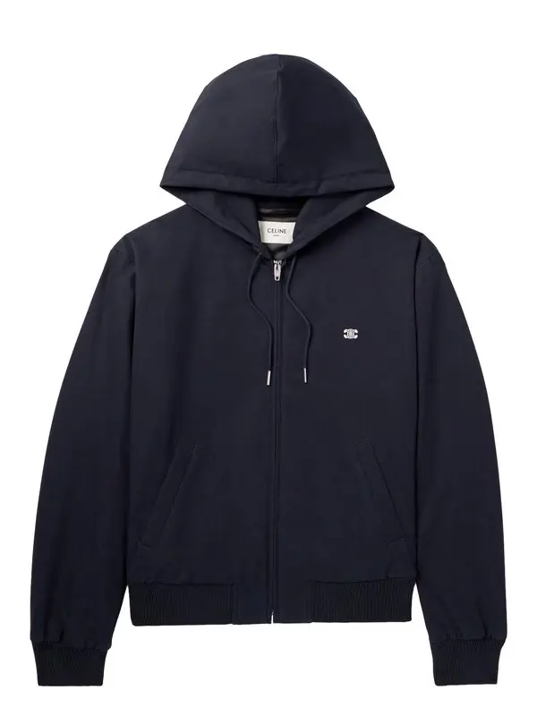 Celine Logo-appliquéd Cotton-gabardine Hooded Jacket - Blue
