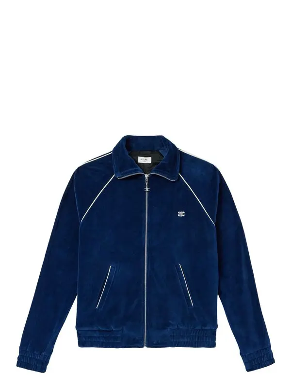 Celine Slim-fit Logo-embroidered Velour Track Jacket - Blue