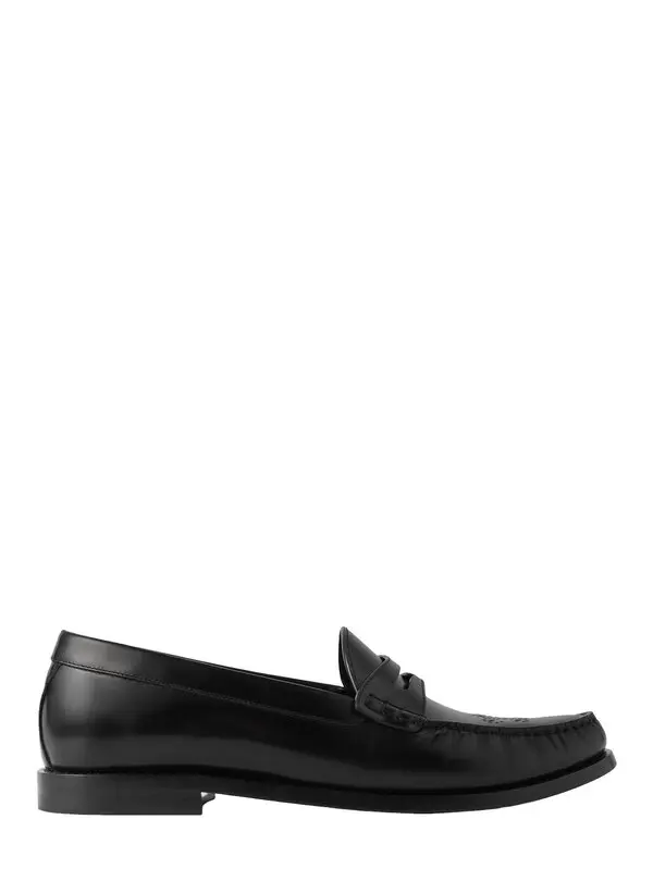 Celine Vivienne Perforated Glossed-leather Penny Loafers - Black