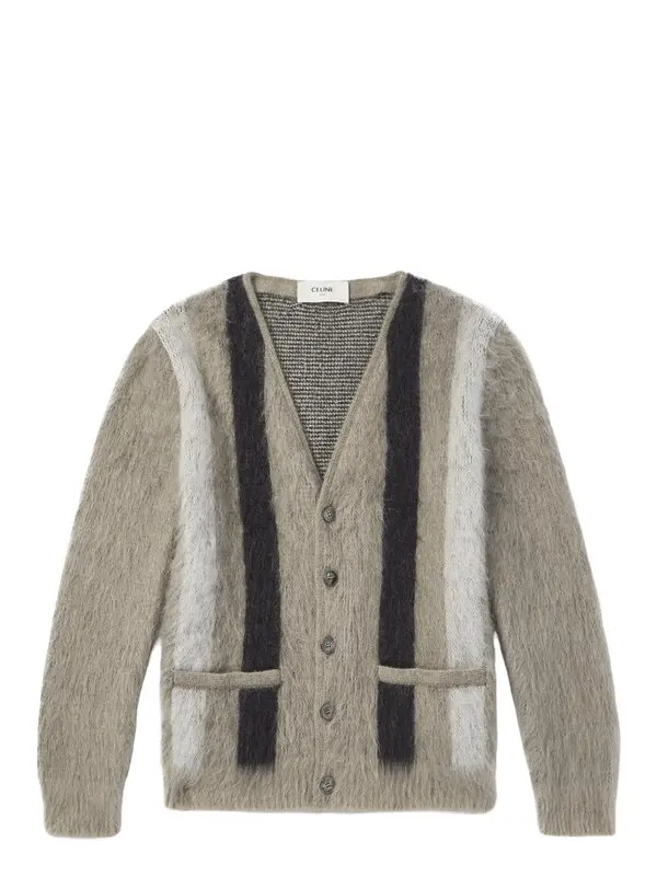 Celine Striped Wool-blend Cardigan - Neutrals