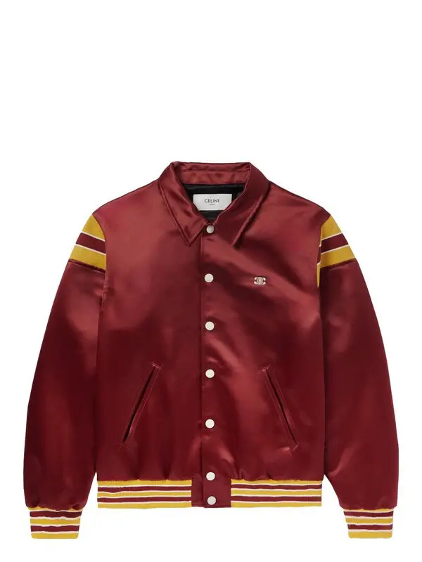 Celine Teddy Logo-embroidered Varsity Jacket - Burgundy