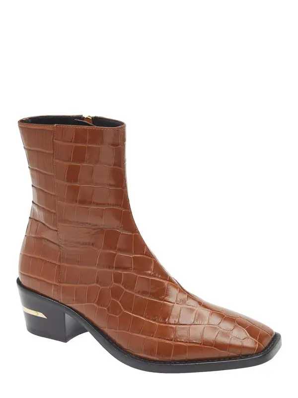 Amiri Croc Embossed Leather Boots With Logo - Dark Brown