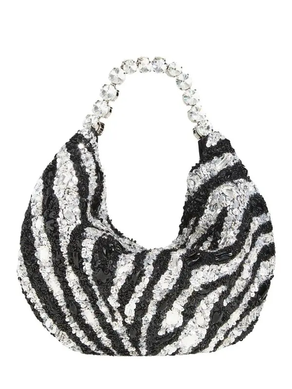L’ALINGI Striped Hobo Bag With Crystal Handle - Zebra