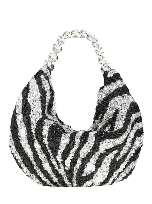 L’ALINGI Striped Hobo Bag With Crystal Handle - Zebra