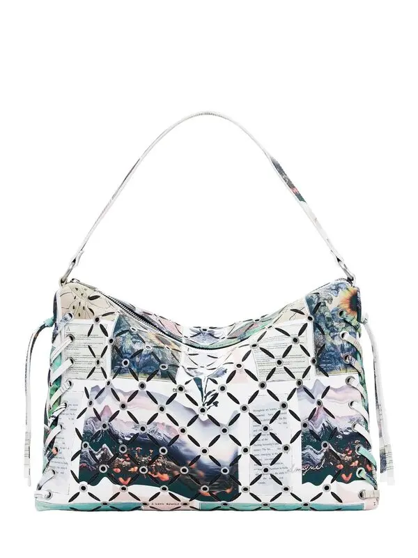 Desigual Crossbody Bag With Collage Print And Perforated Detail - Off White