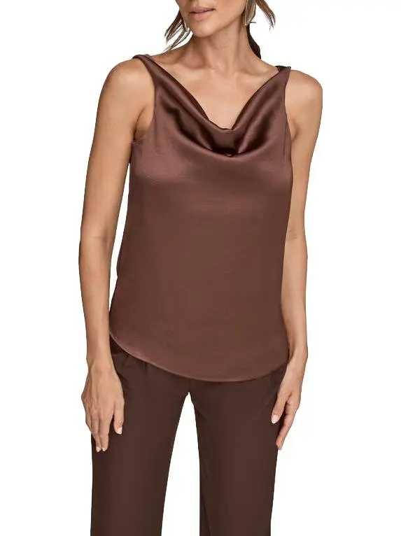 Donna Karan New York Cowl Neck Charmeuse Tank - Chocolate Pearl