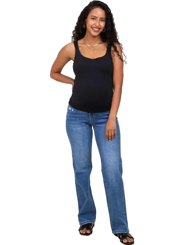 PINKBLUSH Mid-rise Straight Leg Maternity Jeans - Blue