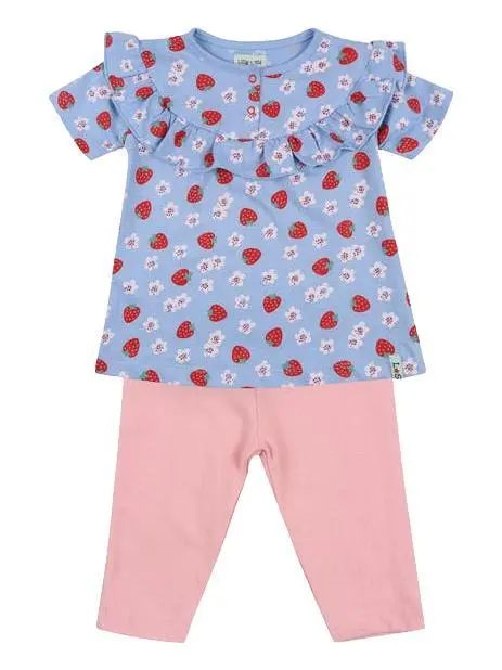 LILLY + SID Organic Cotton Strawberry Print Top And Legging Set - Multi