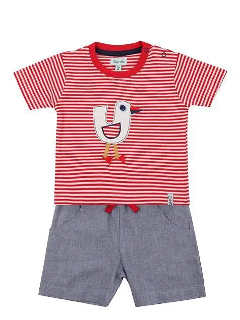 LILLY + SID Organic Cotton Seagull Print T-shirt And Shorts Set - Red
