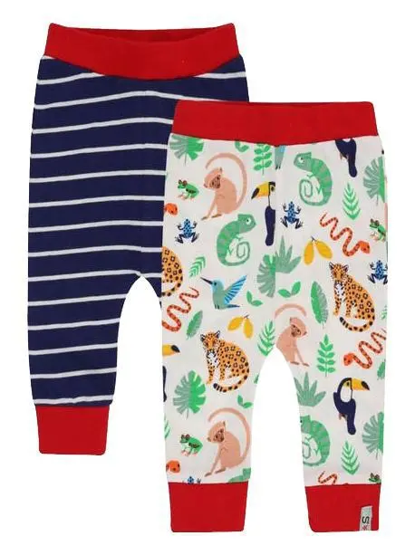 LILLY + SID Organic Cotton Animal Safari And Stripe Print Leggings2 Pack - Multi